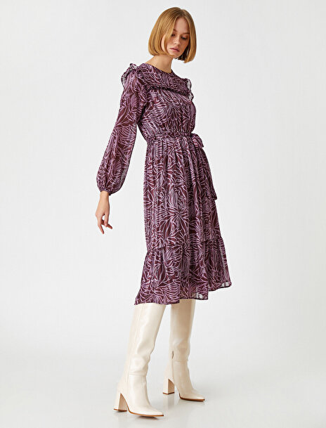 Koton Kadın Desenli Uzun Kollu Midi Elbise