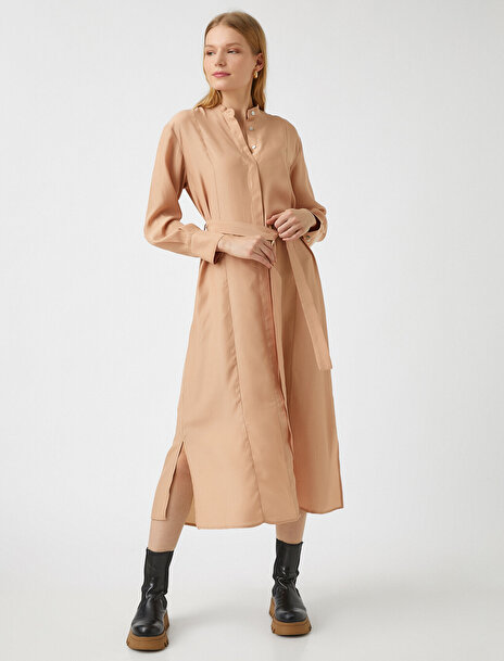 Koton Kadın Beli Kuşaklı Midi Gömlek Elbise