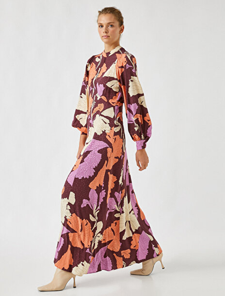 Koton Kadın Balon Kol Desenli Uzun Elbise