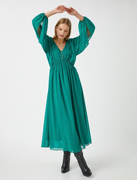 Koton Kadın Puantiyeli Uzun Kollu Maxi Elbise