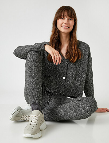 Koton Kadın Yüksek Bel Beli Bağcıklı Triko Jogger Pantolon