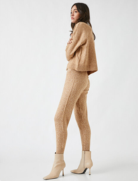 Koton Kadın Yüksek Bel Beli Bağcıklı Triko Jogger Pantolon