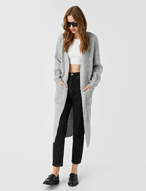 Koton Kadın Uzun Kollu Cepli Ribanalı Uzun Yelek