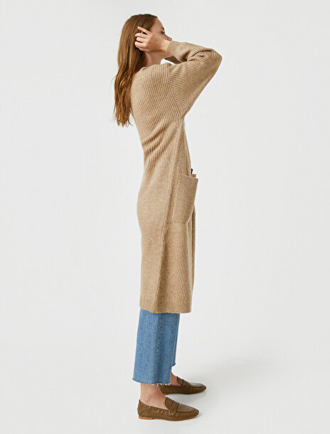 Koton Kadın Uzun Kollu Cepli Ribanalı Uzun Yelek