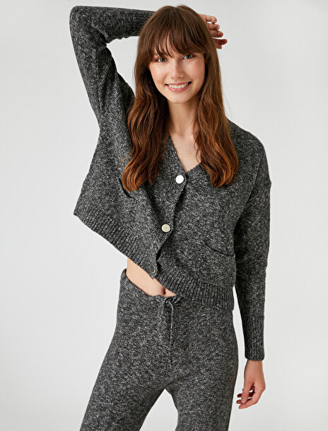 Koton Kadın V Yaka Triko Yelek Düğmeli