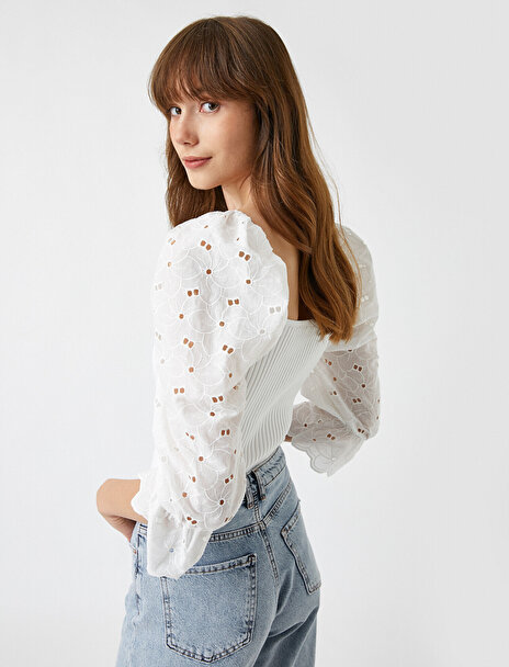 Koton Kadın Karpuz Kol Kazak Kolları İşlemeli