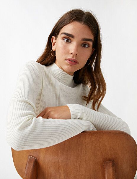 Koton Kadın Yüksek Yaka Fitilli Basic Kazak