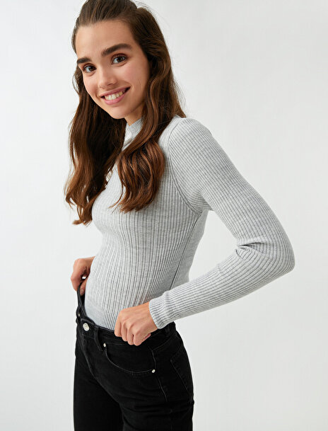 Koton Kadın Yüksek Yaka Fitilli Basic Kazak