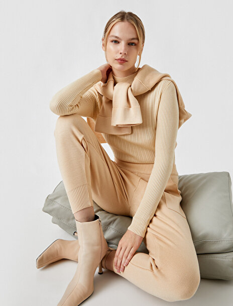 Koton Kadın Yüksek Yaka Fitilli Basic Kazak