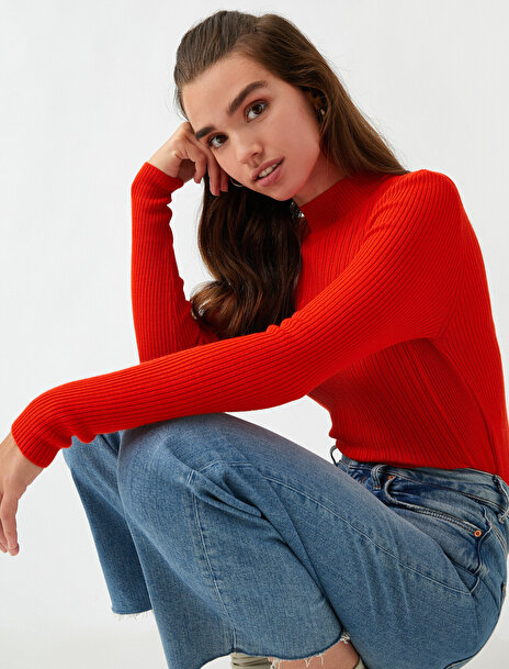 Koton Kadın Yüksek Yaka Fitilli Basic Kazak