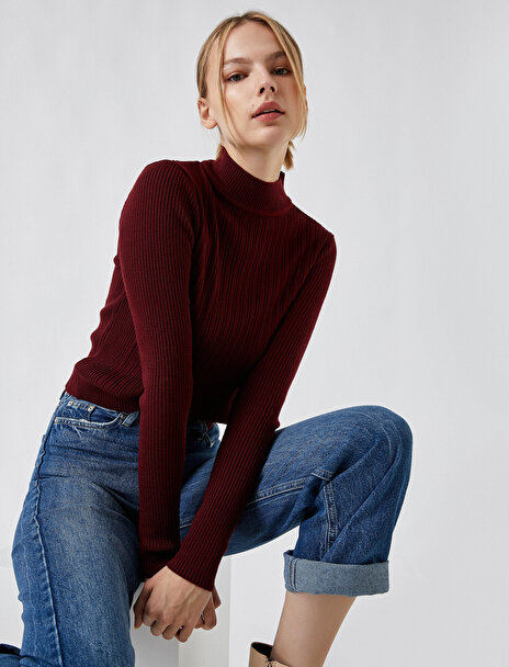 Koton Kadın Yüksek Yaka Fitilli Basic Kazak