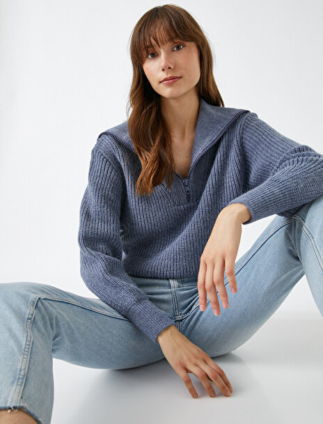 Koton Kadın Fermuar Yaka Kazak