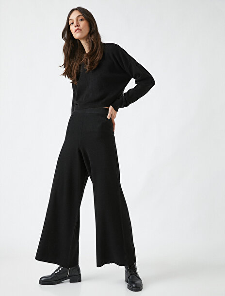 Koton Kadın Triko Pantolon Yüksek Bel Geniş Paça