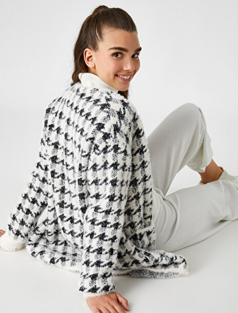 Koton Kadın Ekoseli Hırka Uzun Kollu