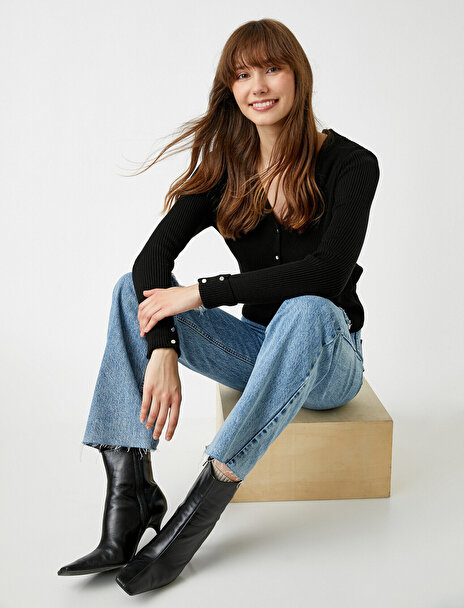 Koton Kadın Ribanalı Triko Hırka Düğmeli