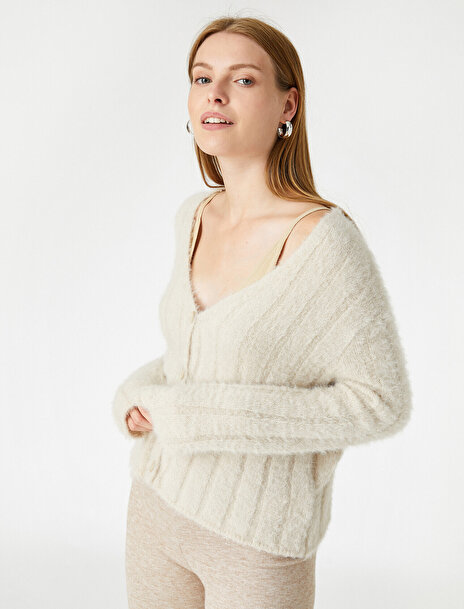 Koton Kadın Uzun Kollu Düğmeli V Yaka Yelek