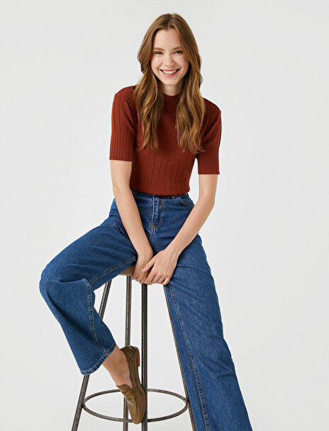 Koton Kadın Balıkçı Yaka Kısa Kollu Triko Kazak