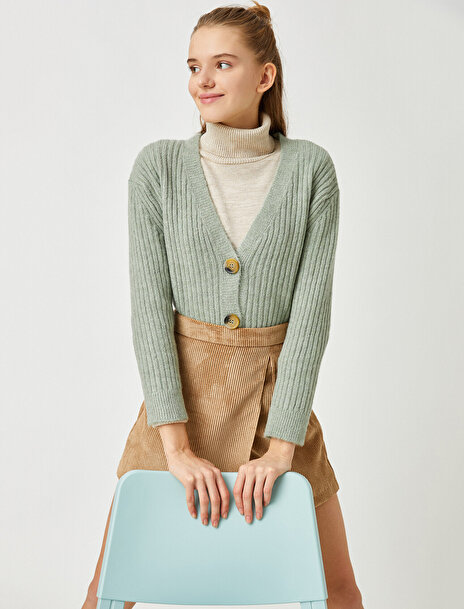 Koton Kadın Düğmeli Ribanalı Triko Hırka