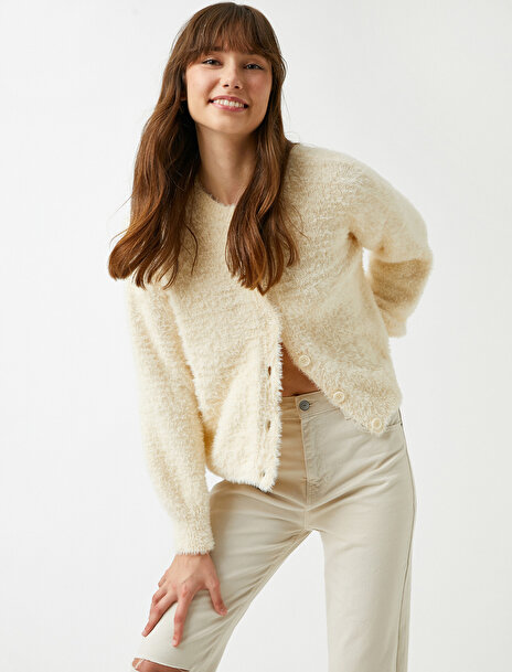 Koton Kadın Bisiklet Yaka Balon Kol Düğme Detaylı Hırka