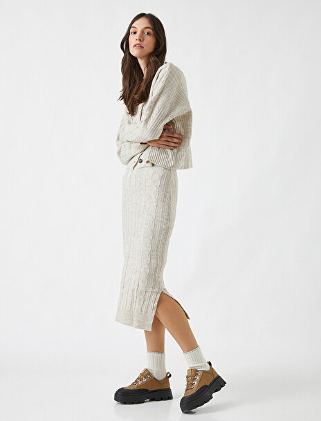 Koton Kadın Yırtmaçlı Etek Örgü Detaylı