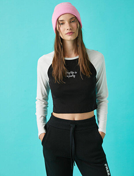 Koton Ole Genç Kız Slogan Işlemeli Tişört Uzun Kollu Pamuklu