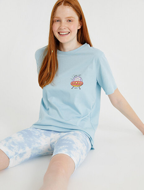 Koton Ole Genç Kız Kedi Baskılı Yazılı Tişört Pamuklu