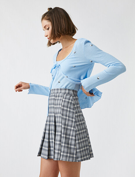 Koton Ole Genç Kız V Yaka Bağlamalı Çiçekli Uzun Kollu Yelek