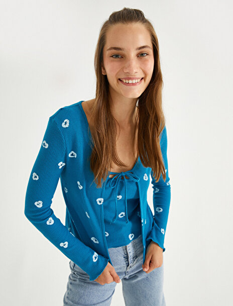 Koton Ole Genç Kız Çiçek Baskılı Hırka Bağlamalı Pamuklu