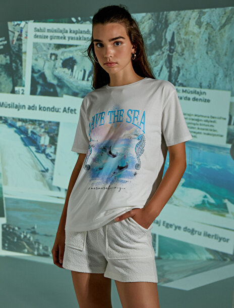 Koton Ole Genç Kız Marmara Temalı Baskılı Tişört Pamuklu