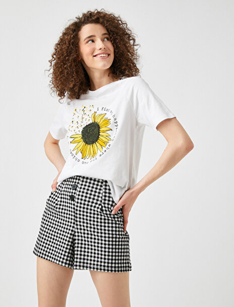 Koton Ole Genç Kız Papatya Baskılı Tişört Bisiklet Yaka Kısa Kollu