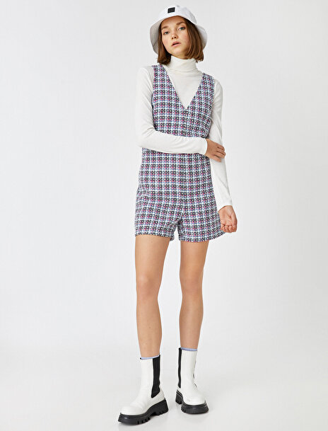 Koton Ole Genç Kız V Yaka Kareli Tulum