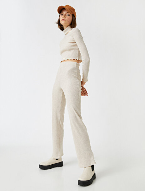 Koton Ole Genç Kız Yüksek Bel Geniş Paça Ribanalı Pantolon