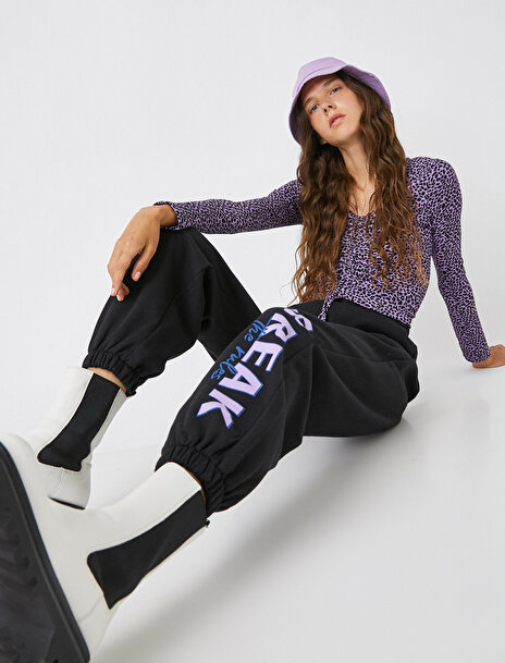 Koton Ole Genç Kız Yüksek Bel Basklı Jogger Eşofman Altı