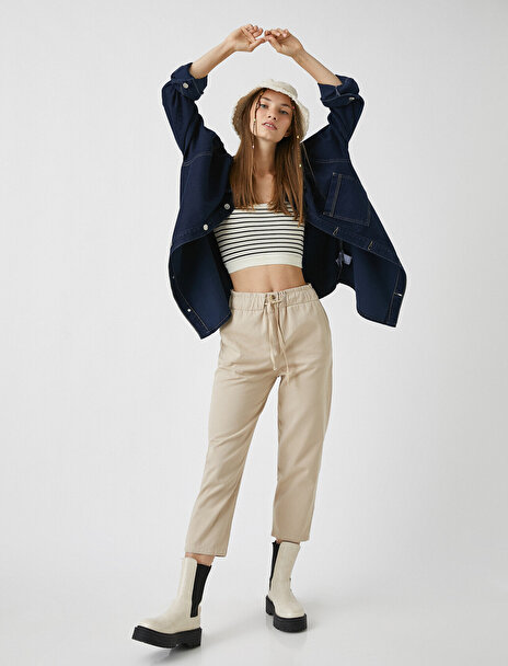 Koton Ole Genç Kız Yüksel Bel Pantolon Beli Bağlamalı Pamuklu