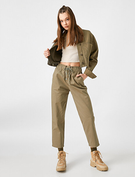 Koton Kadın Beli Lastikli Cepli Geniş Paça Pantolon