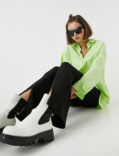 Koton Ole Genç Kız Yüksek Bel Yırtmaçlı Pantolon Fitilli