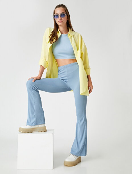 Koton Ole Genç Kız İspanyol Paça Pantolon Yüksek Bel Fitilli