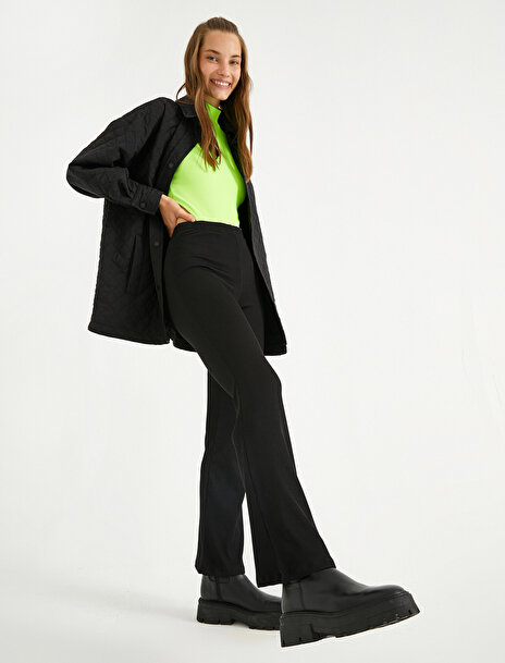 Koton Ole Genç Kız İspanyol Paça Pantolon Yüksek Bel Fitilli