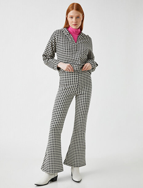 Koton Ole Genç Kız Kazyağı Desenli İspanyol Paça Yüksek Bel Pantolon