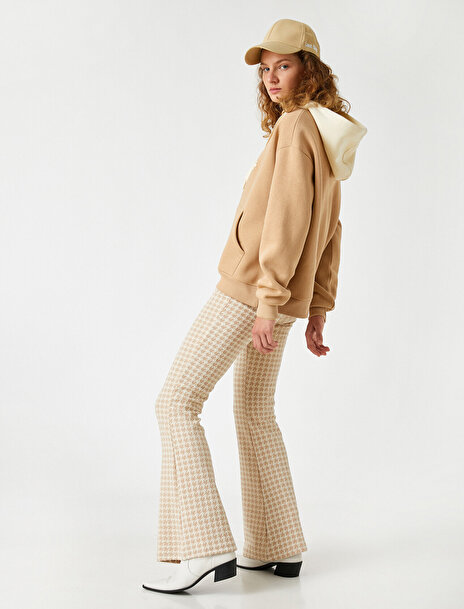 Koton Ole Genç Kız Kazyağı Desenli İspanyol Paça Yüksek Bel Pantolon