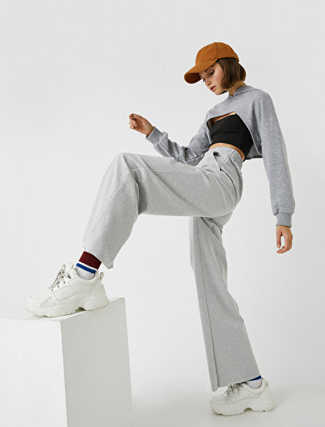 Koton Ole Genç Kız Geniş Paça Yüksek Bel Beli Lastikli Eşofman Altı