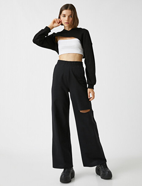 Koton Ole Genç Kız Geniş Paça Yüksek Bel Beli Lastikli Eşofman Altı