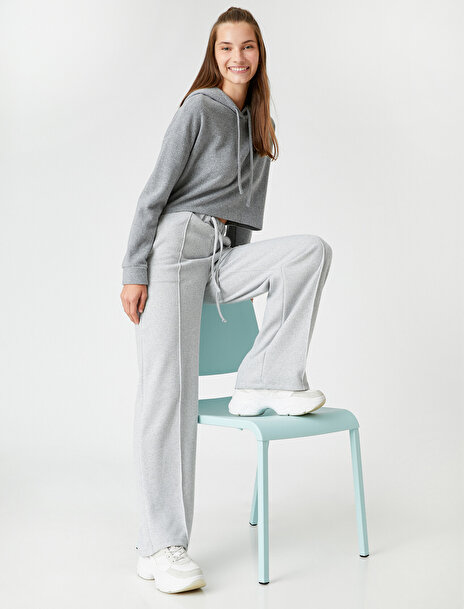 Koton Ole Genç Kız Beli Bağcıklı Pantolon Geniş Paça Önden Şeritli