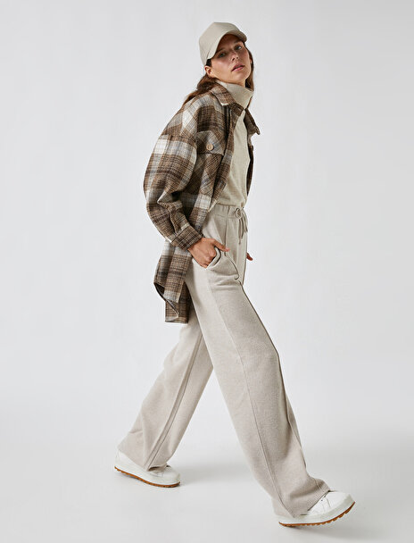 Koton Ole Genç Kız Beli Bağcıklı Pantolon Geniş Paça Önden Şeritli Koton Ole Genç Kız Beli Bağcıklı Pantolon Geniş Paça Önden Şeritli