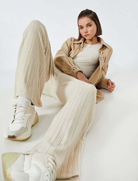 Koton Ole Genç Kız Yüksek Bel Bol Paça Pantolon Fitilli