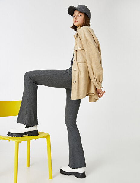 Koton Ole Genç Kız İspanyol Paça Pantolon Yüksek Bel Fitilli