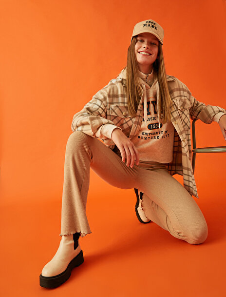 Koton Ole Genç Kız İspanyol Paça Pantolon Yüksek Bel Fitilli