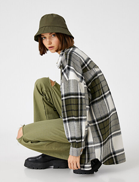 Koton Ole Genç Kız Ekoseli Gömlek Ceket Oversize