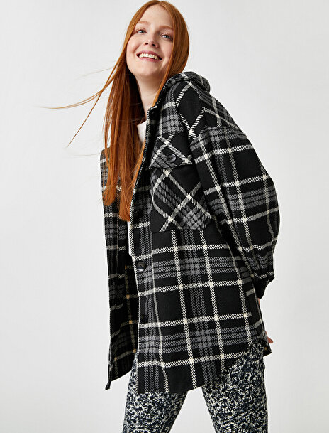 Koton Ole Genç Kız Kareli Cepli Düğmeli Mont