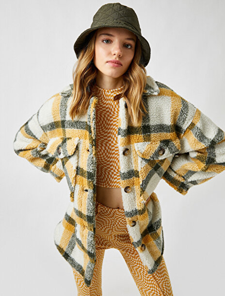 Koton Ole Genç Kız Kareli Cepli Düğmeli Mont